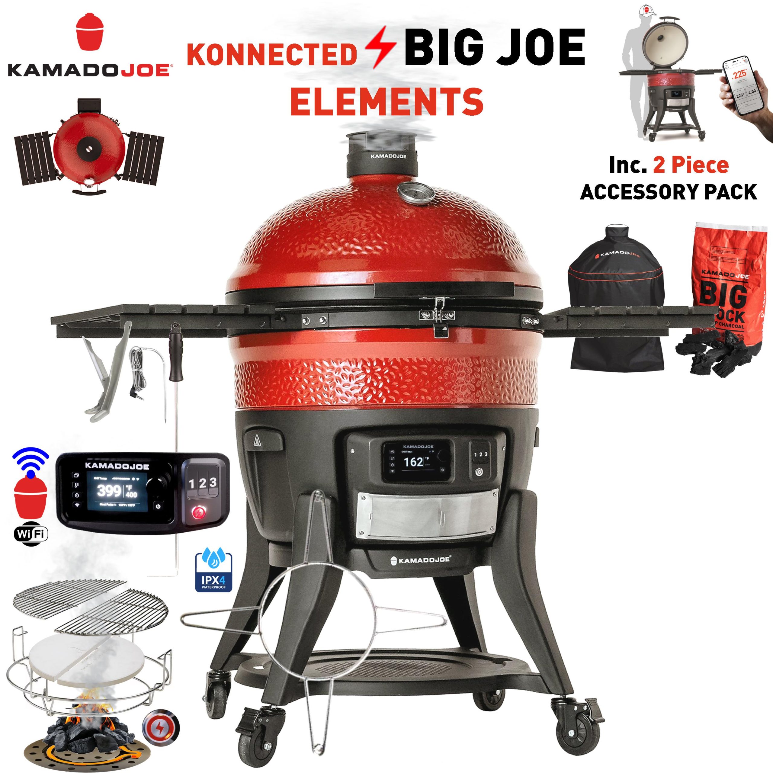 kamado-konnected-big-joe-with-elements-accessory-pack- | Birstall Garden & Leisure