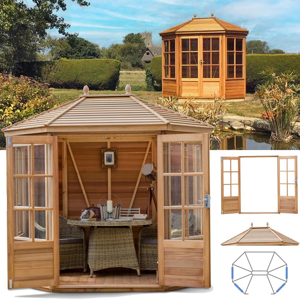 Alton Cedar Summerhouse - Chatsworth 8 x 6 Octagonal With Slatted Cedar ...