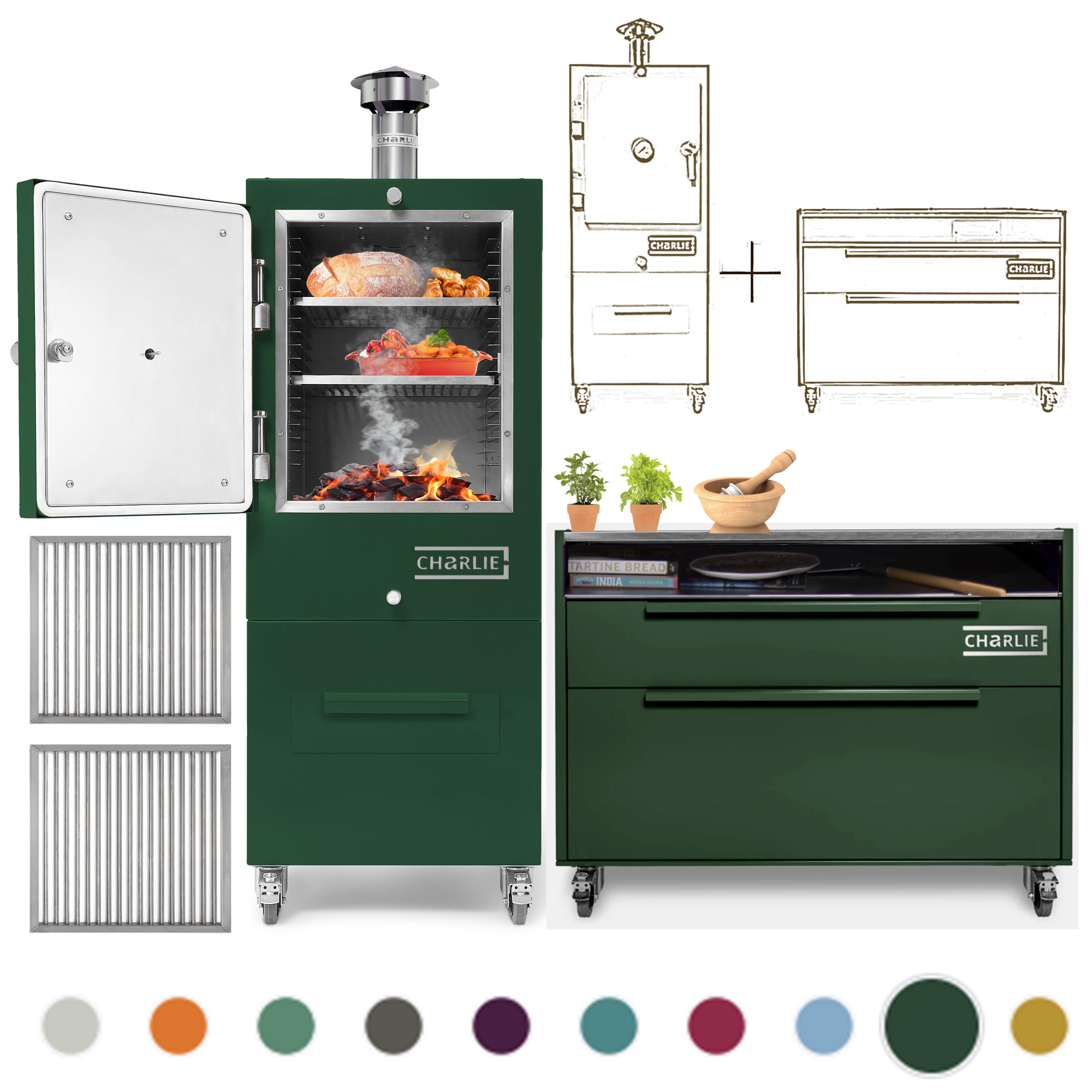 Charlie Oven Outdoor Kitchen - Oven + Cabinet Green Chilli | Birstall