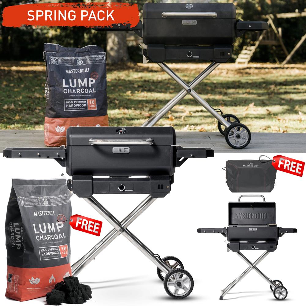 Masterbuilt Portable - Fan-Driven Charcoal BBQ with Cart and Side ...