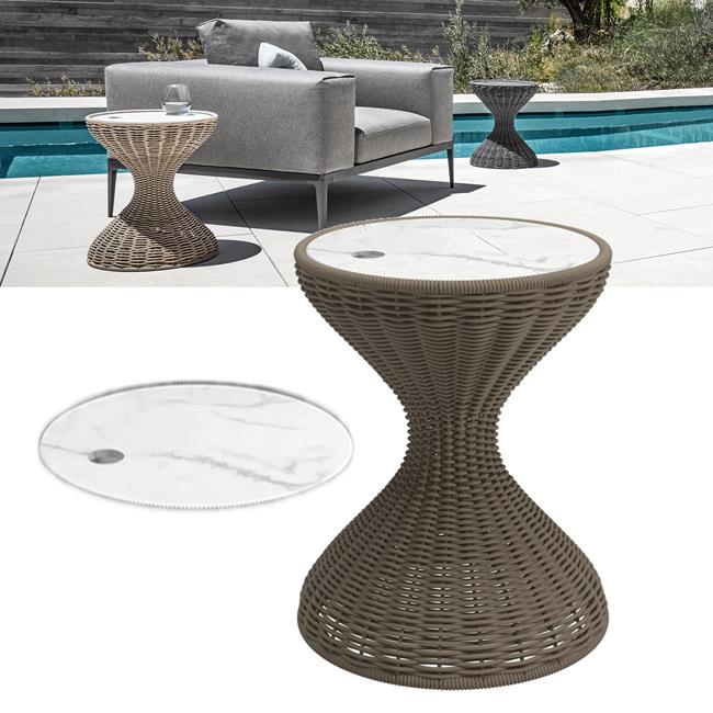 Gloster Bells - Woven Side Table Bianco Ceramic Top Parchment | Birstall